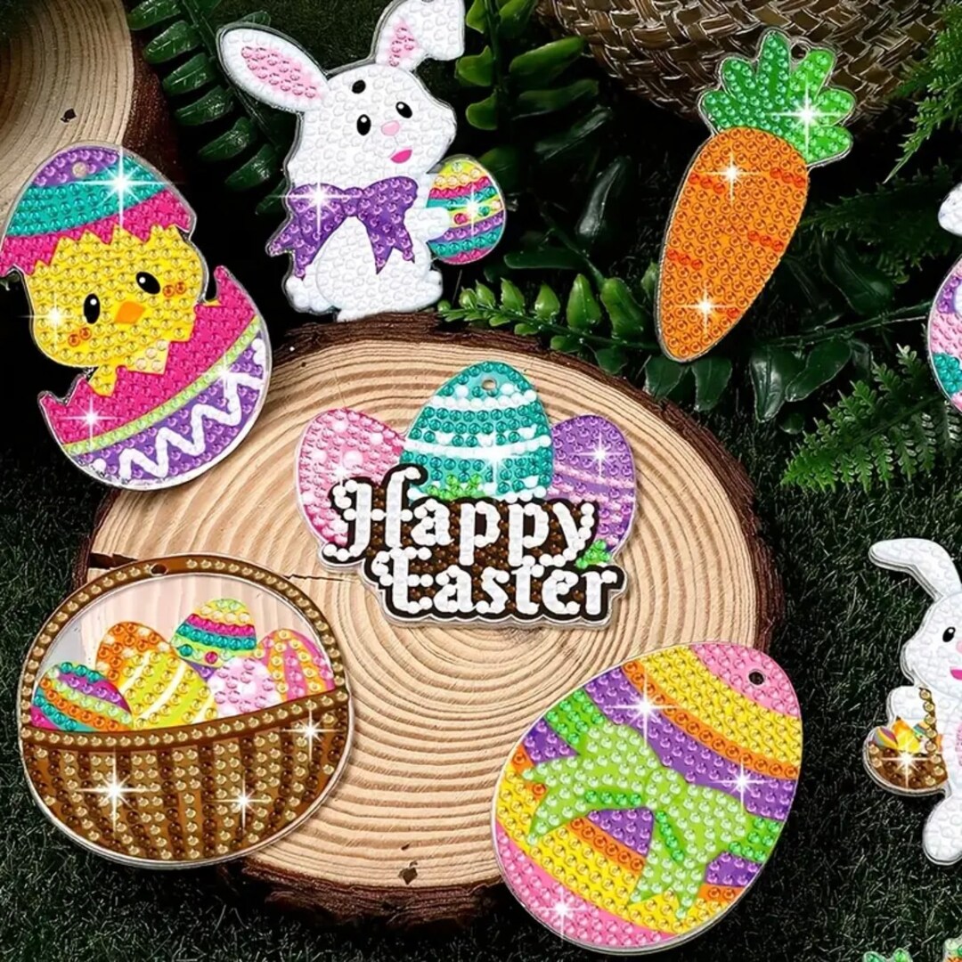 DIY 10 Easter Keychains/ornaments With Bunnies, Eggs & Baskets, Double ...
