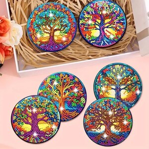 Tree of Life Coaster Set 6 Pieces With Colorful Rainbow Design Includes ...
