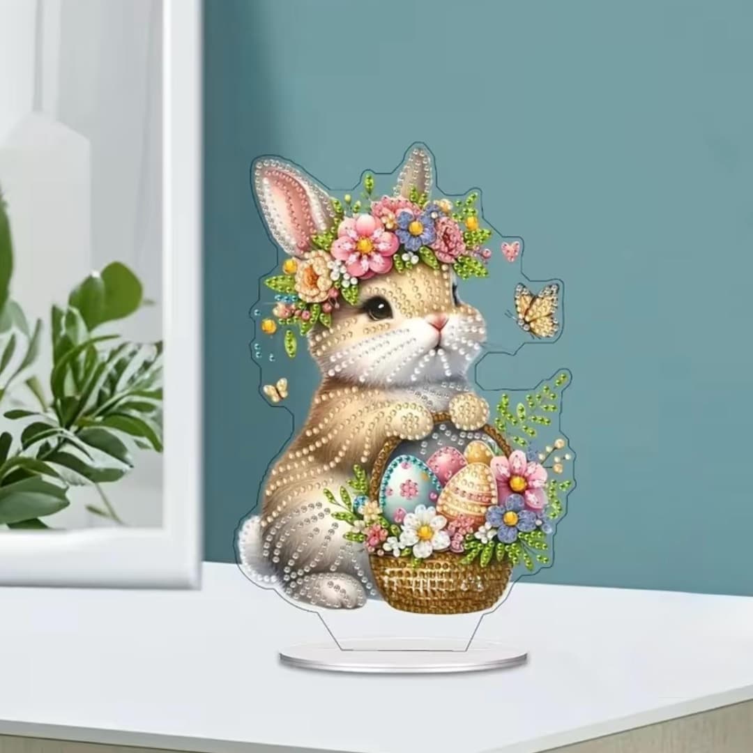 Easter Bunny With Egg Basket - DIY Diamond Painting Table Decor Kit - Etsy