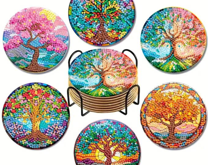 Tree of Life Coaster Set - 6 Pieces With Colorful Pastel Design ...
