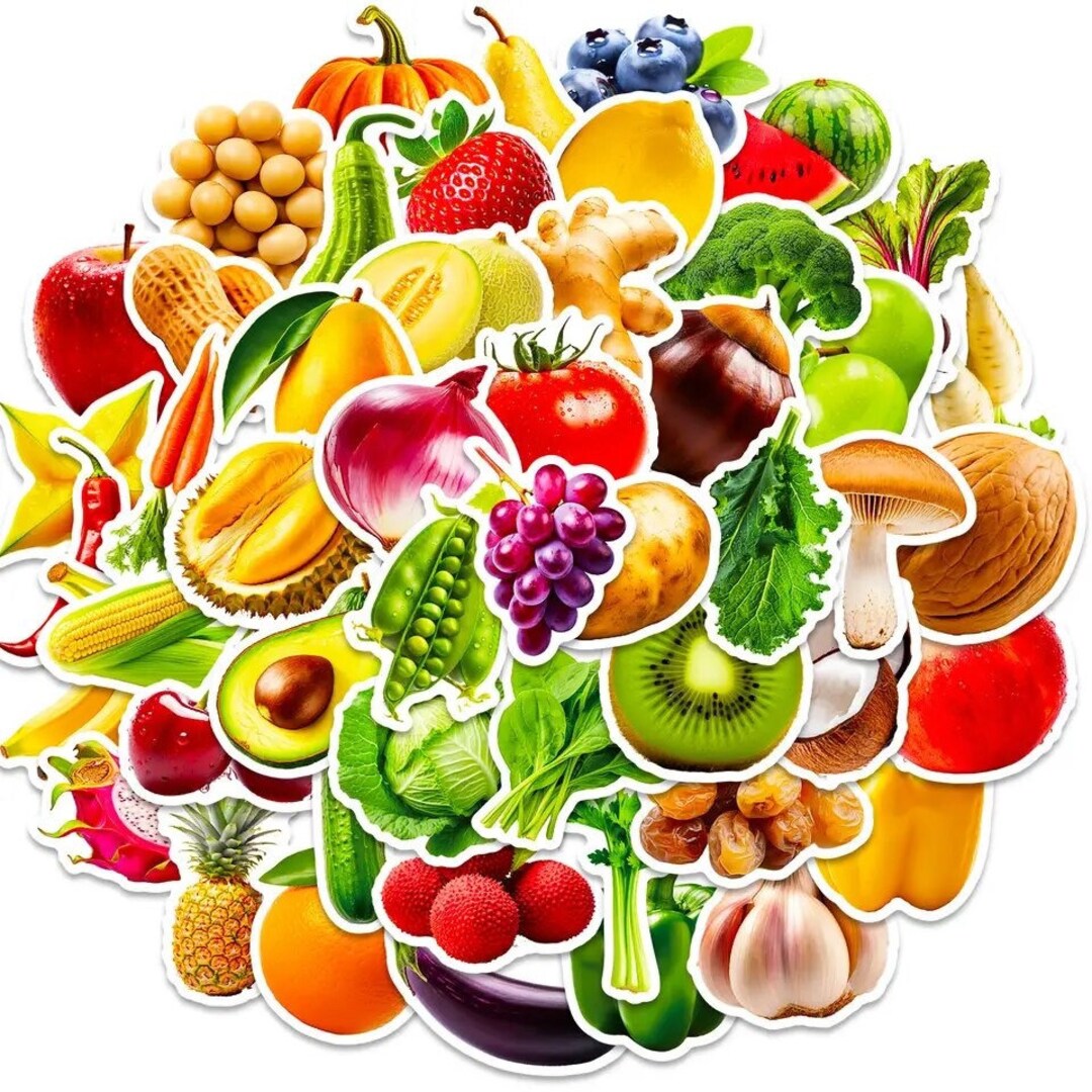 50 Fresh Fruit and Vegetables Stickers With Kiwi, Peas, Mushrooms and ...