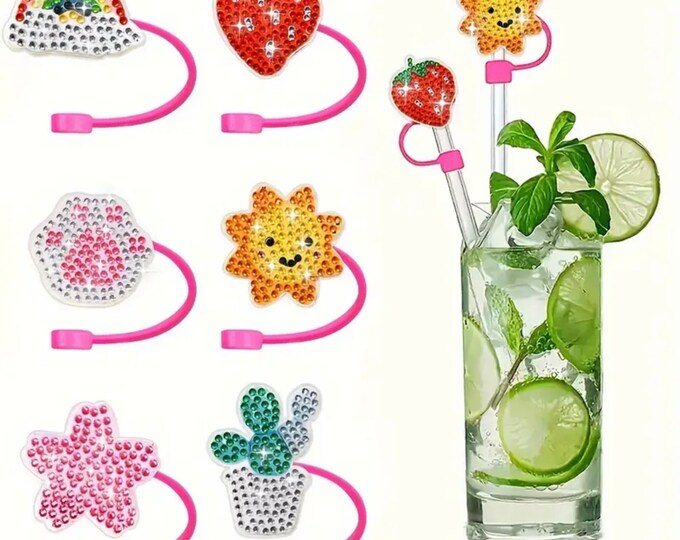 6 Vibrant Summer Straw Covers, DIY Diamond Painting Kit With Tools and ...