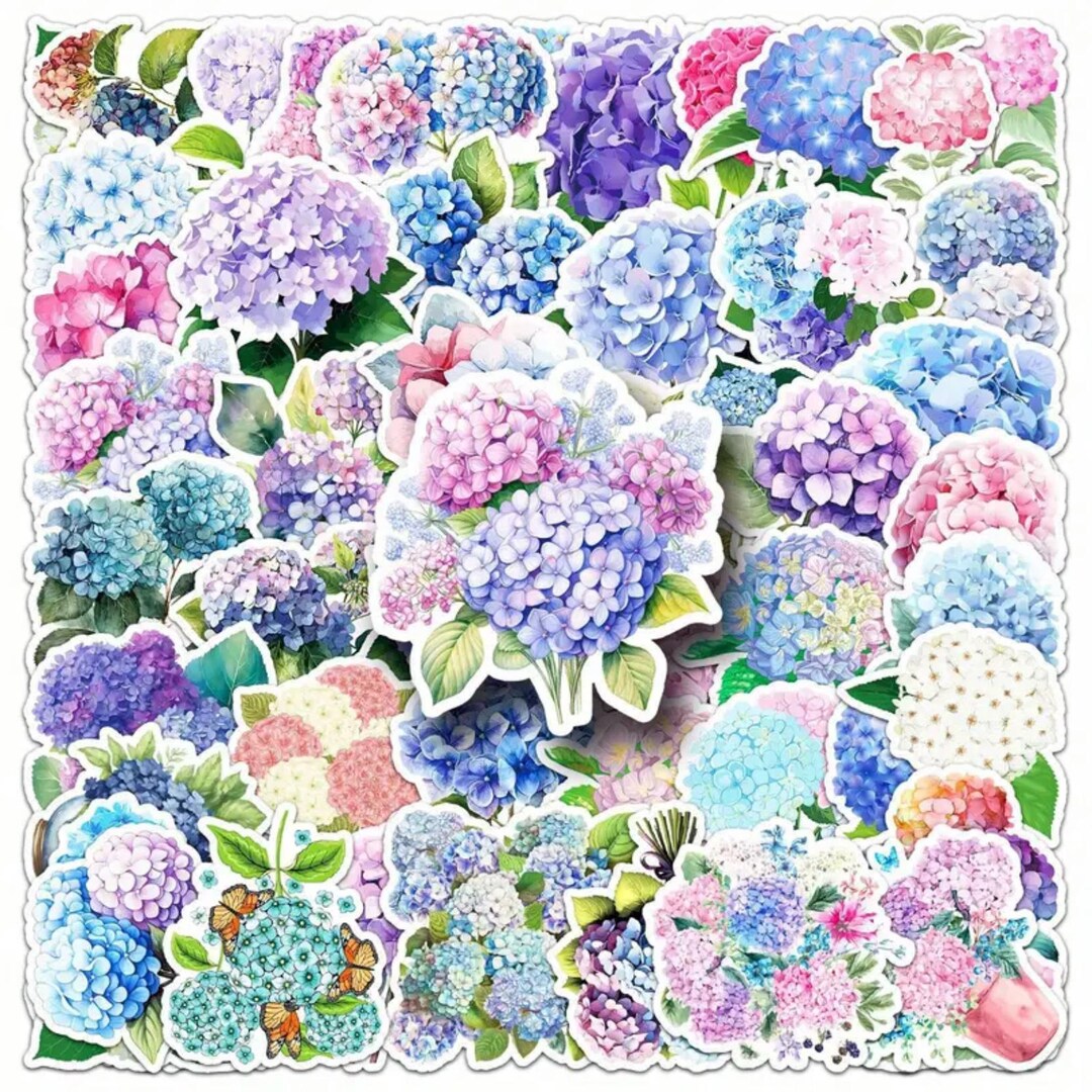 50 Hydrangea Stickers in Shades of Blue, Purple, Pink and More, High ...