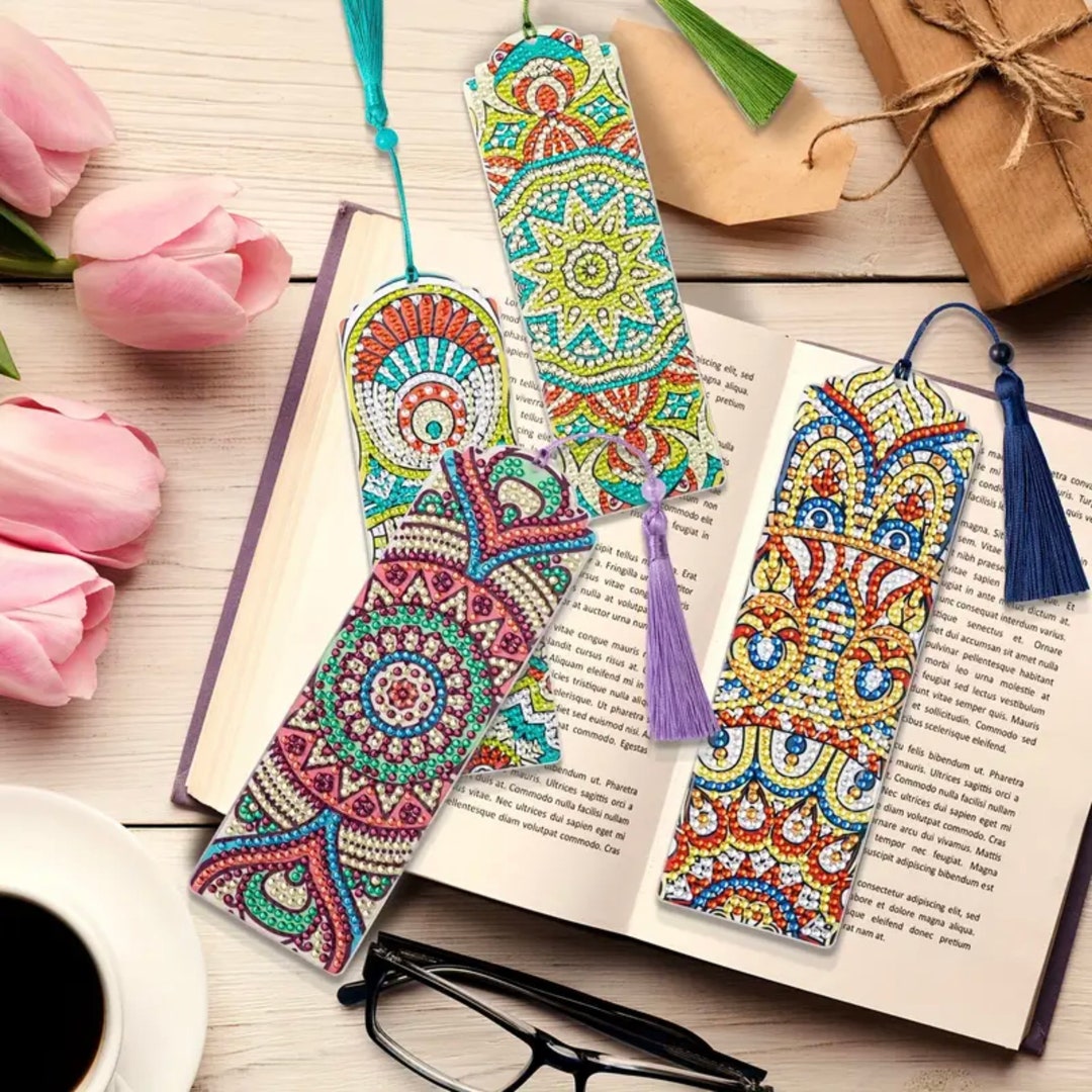 DIY 4 Mandela Bookmarks, 5D Diamond Painting Kit, Tools and Rhinestones ...