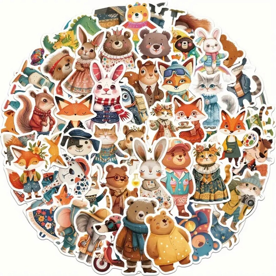 50 Charming Animal Stickers Dressed up in Clothes & Costumes, High ...