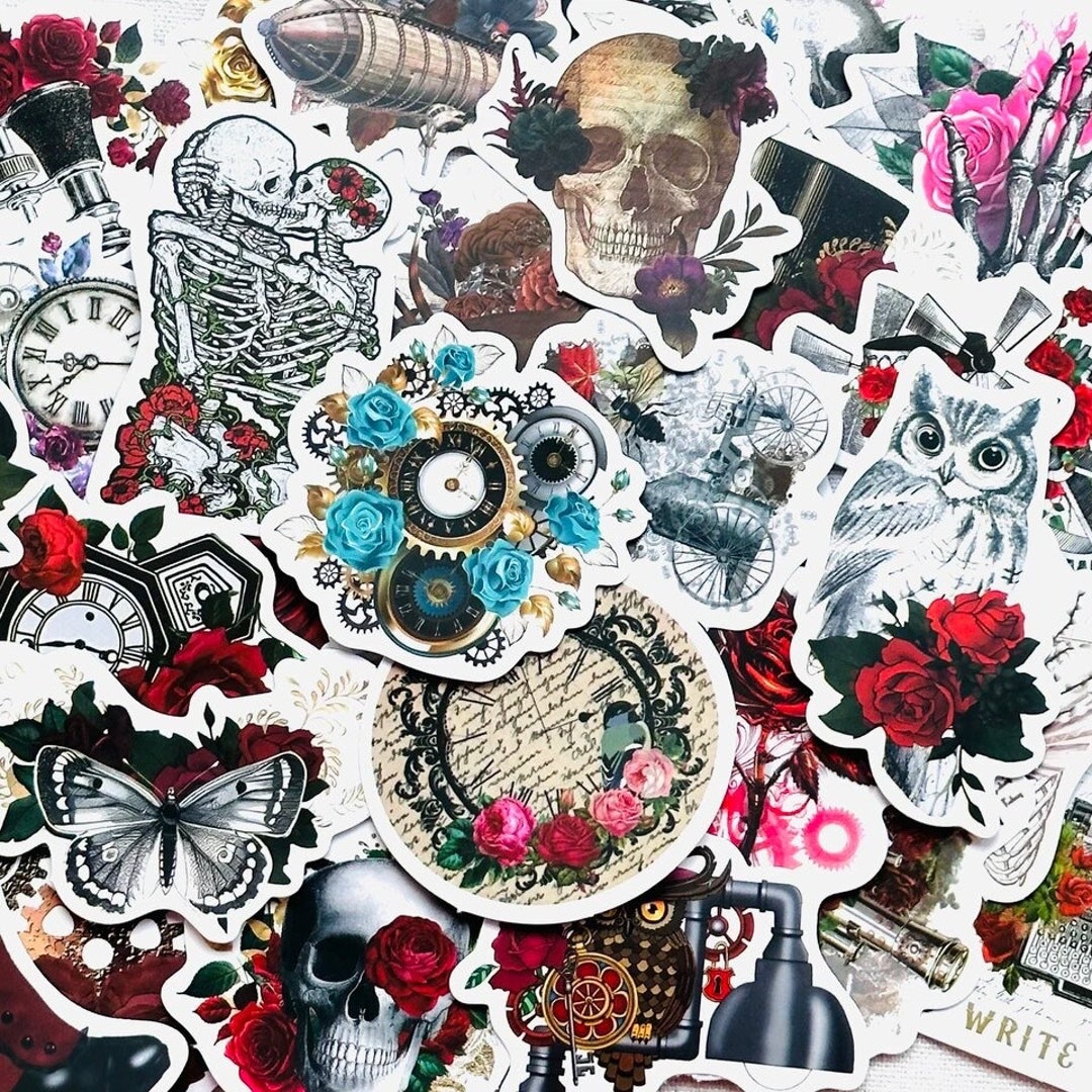50 Gothic Romance Stickers, Skulls, Skeletons and Vintage Fashion, High ...