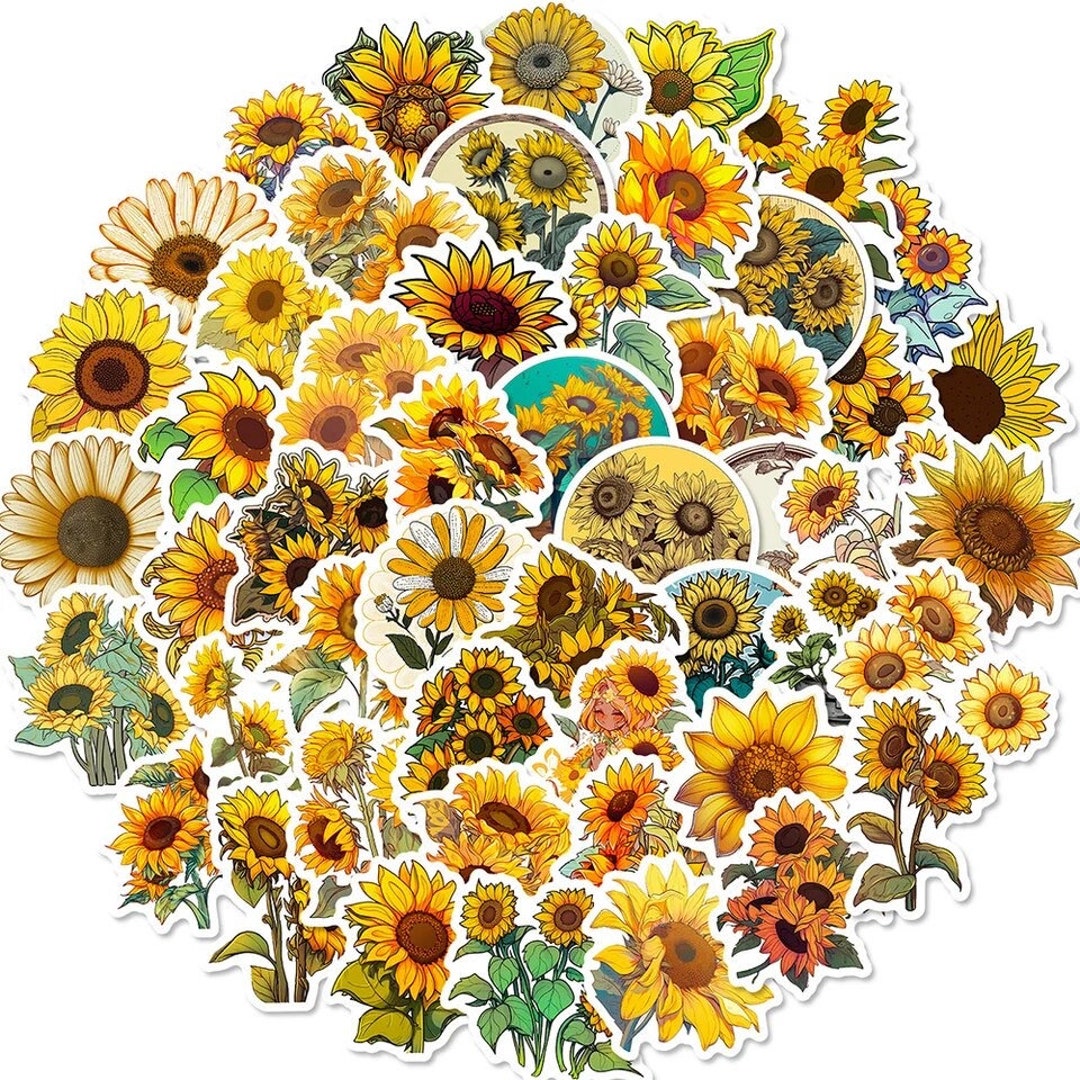 50 Sunflower Stickers With Individual Flowers and Groupings, High ...