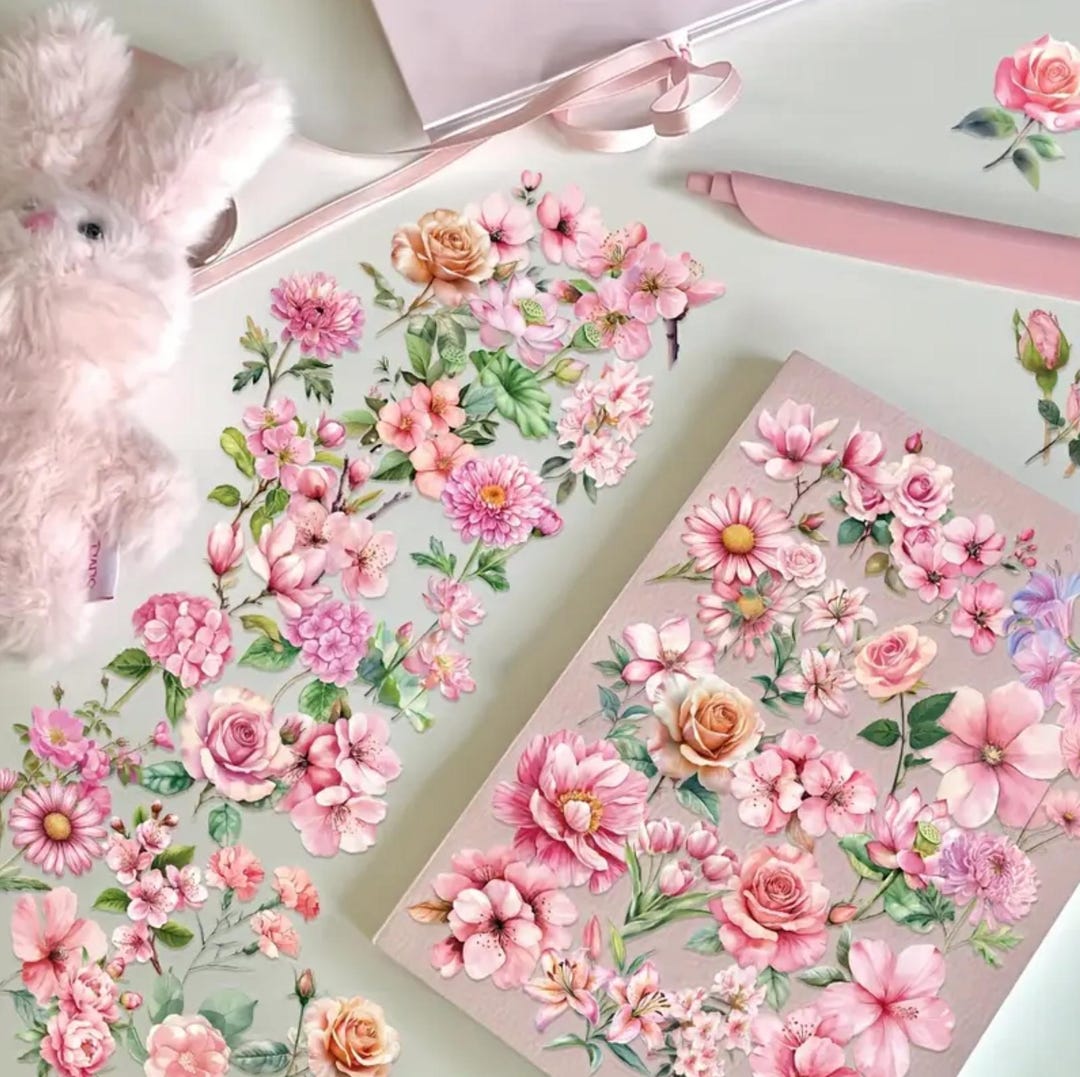 Charming Pink Floral Stickers Set - Perfect for Planners, Crafts ...