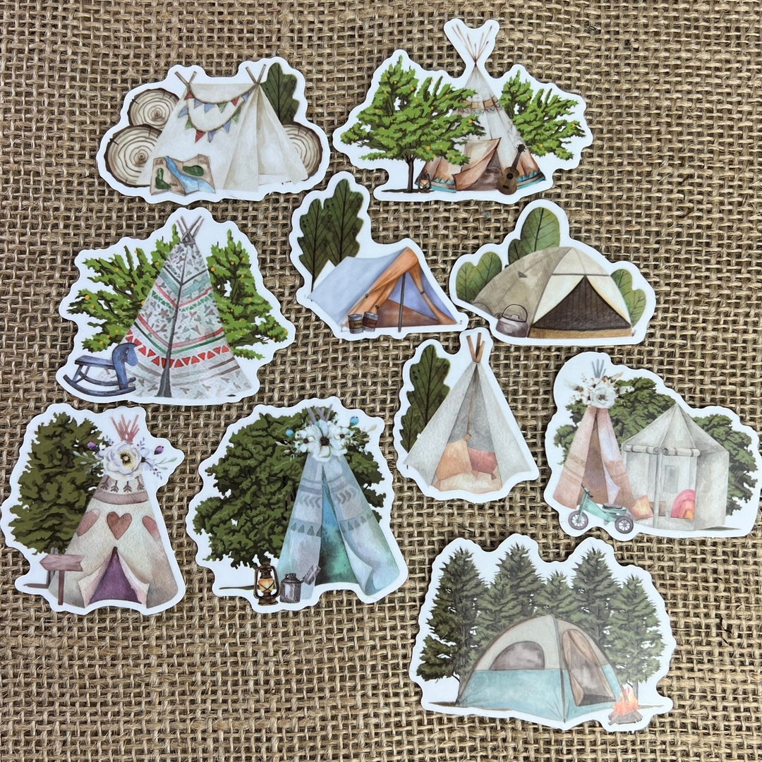 20 Unique Tents and Teepee Stickers, Camping and Glamping in the Forest ...