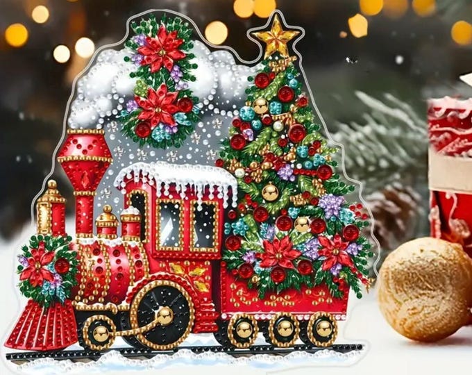 Red Christmas Train Table Decor DIY Diamond Painting Kit – Single Sided ...