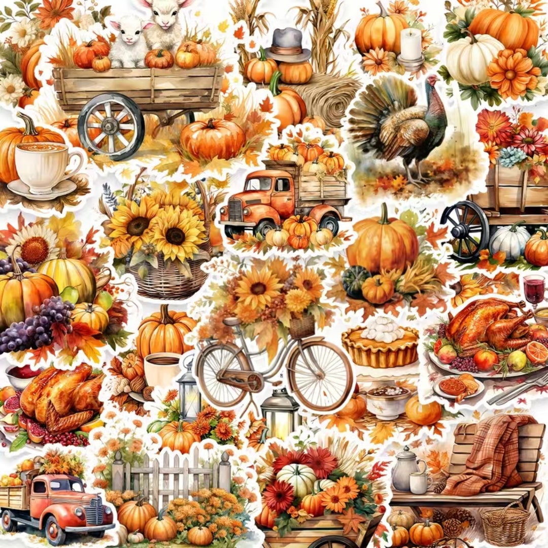 50 Fantastic Thanksgiving Stickers With Fall Leaves and Farm Trucks ...