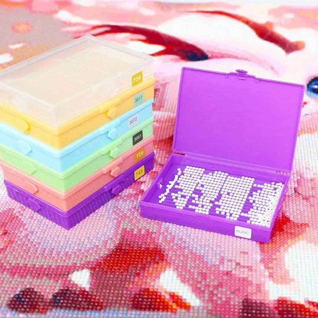 Set of 6 Stackable Diamond Painting Trays With Lids, Funnels & Spout ...