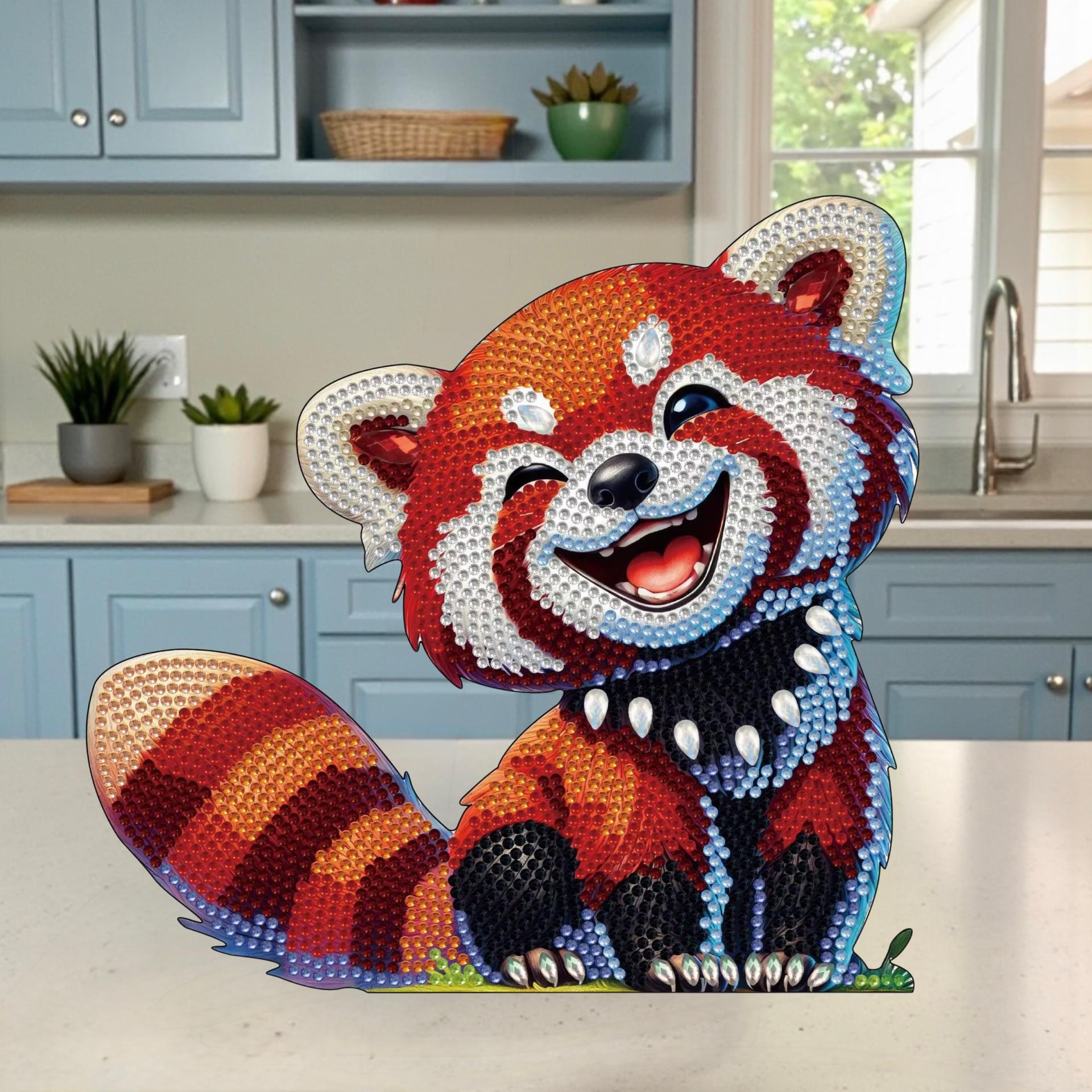 Red Panda DIY Diamond Art Kit, Single Sided Thick Wood Tabletop Decor ...