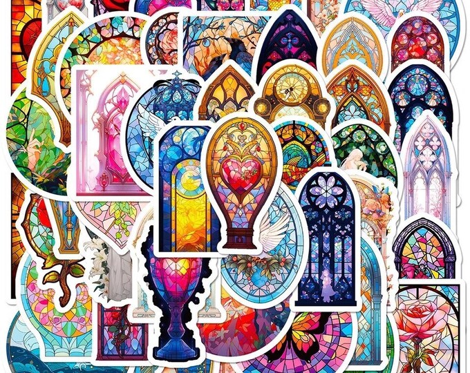 50 Beautiful Stained Glass Window Stickers in Bold & Soft Colors, High ...