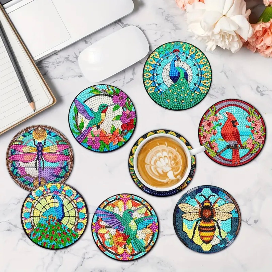DIY 8 Stained Glass Coasters With Birds, Bees and Dragonflies, 5D ...