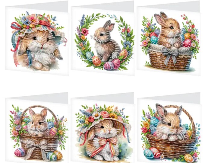 DIY Easter Bunny Diamond Painting Greeting Card Kit – Set of 6 Handmade ...