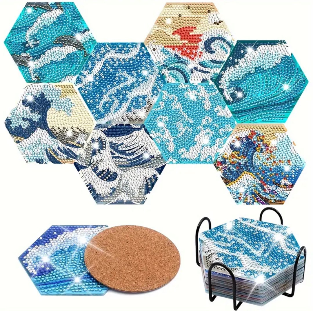 Clearance: DIY 8 Abstract Ocean Wave Coasters in Hexagon Shapes, 5D ...