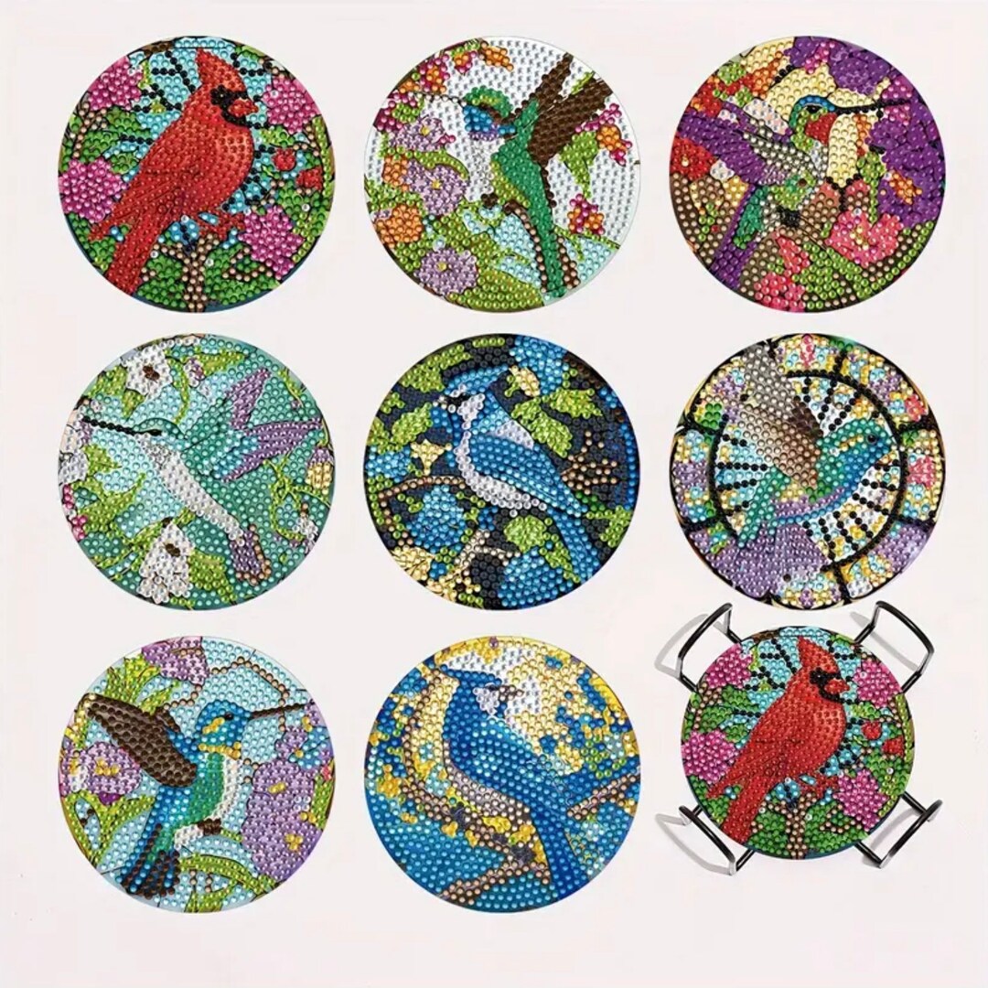 DIY 8 Bird Coasters With Stained Glass and Hummingbirds, 5D Diamond ...
