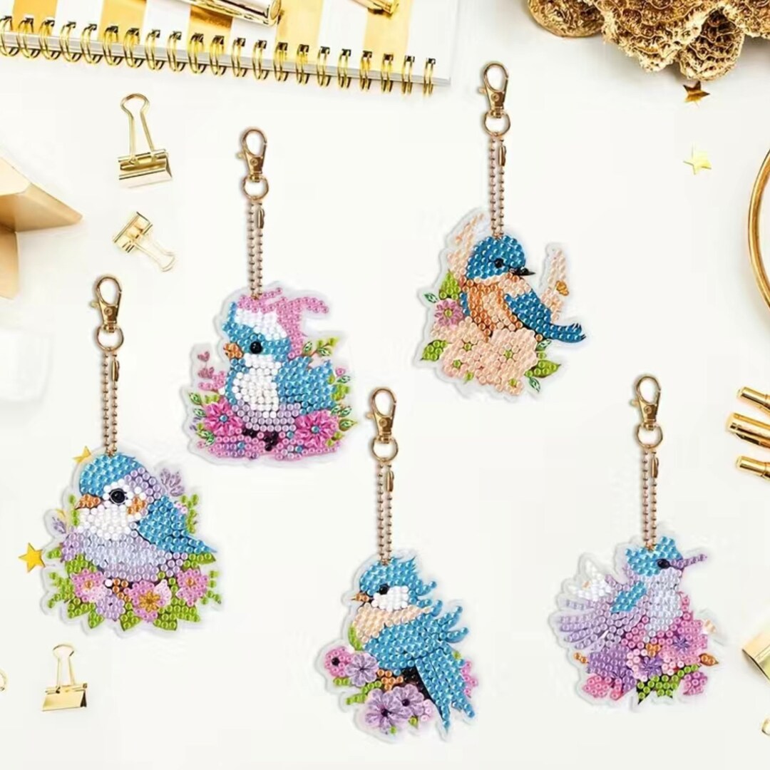 DIY 5 Pretty Blue Bird Keychains/ornaments Double Sided 5D - Etsy