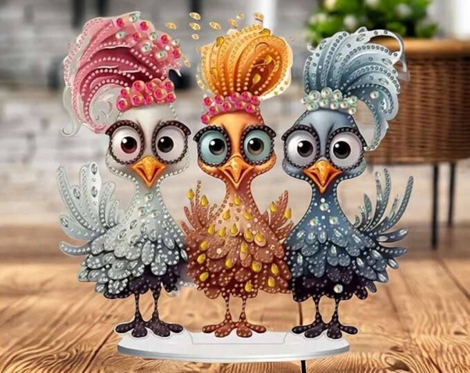 Funky Bird Trio DIY Diamond Painting Kit – Double-sided Table Decor ...