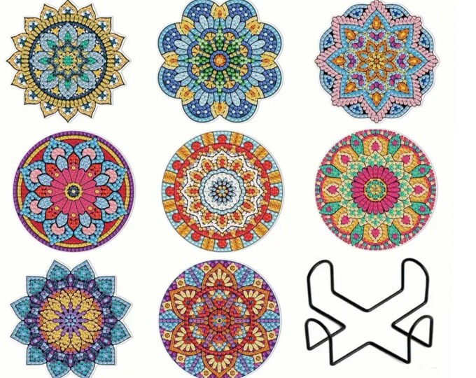 8 DIY Mandela Coasters With Unique Shapes in Green & Blue, 5D Diamond ...