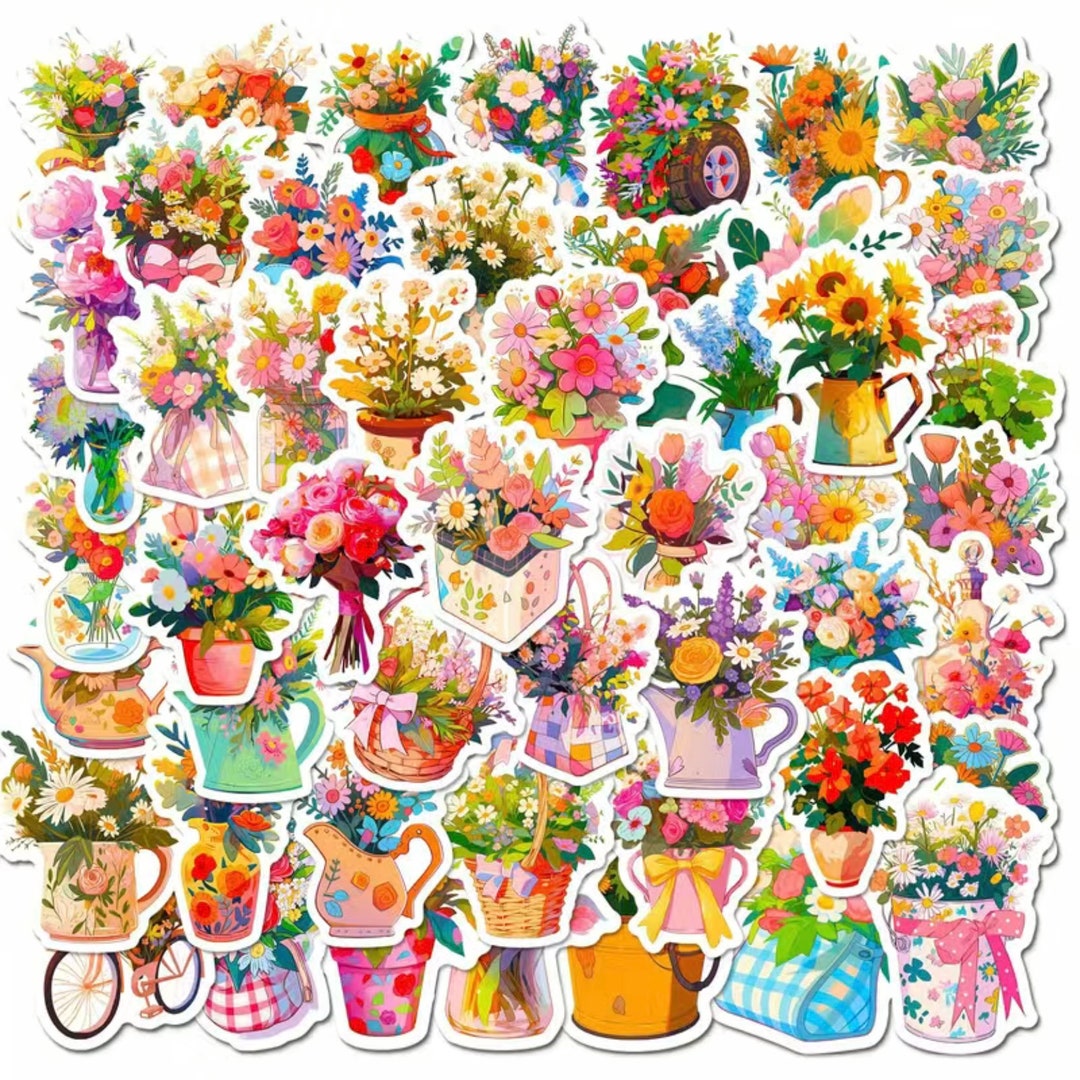 50 Unique Flower Arrangement Stickers With Pitchers Baskets & - Etsy