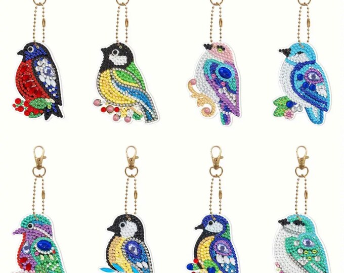 DIY 8 Bird Keychains/ornaments Perched on Flowers, Double Sided 5D ...