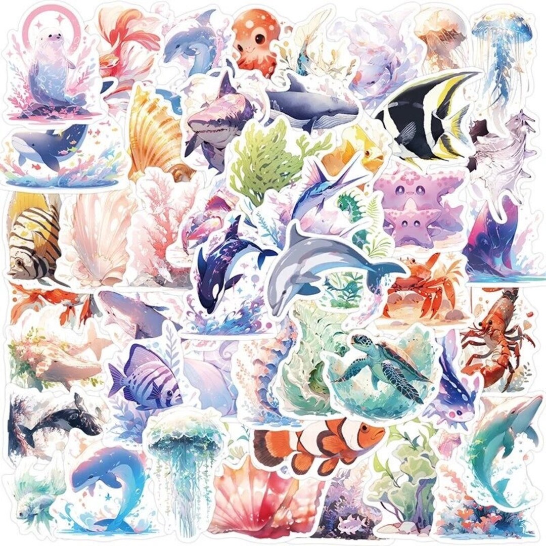50 Watercolor Sea Life Stickers With Fish, Whales, Shells and More ...