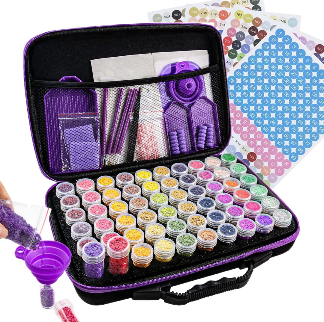 60 Round Bottle Diamond Painting Storage Box and Tool Kit With Purple ...