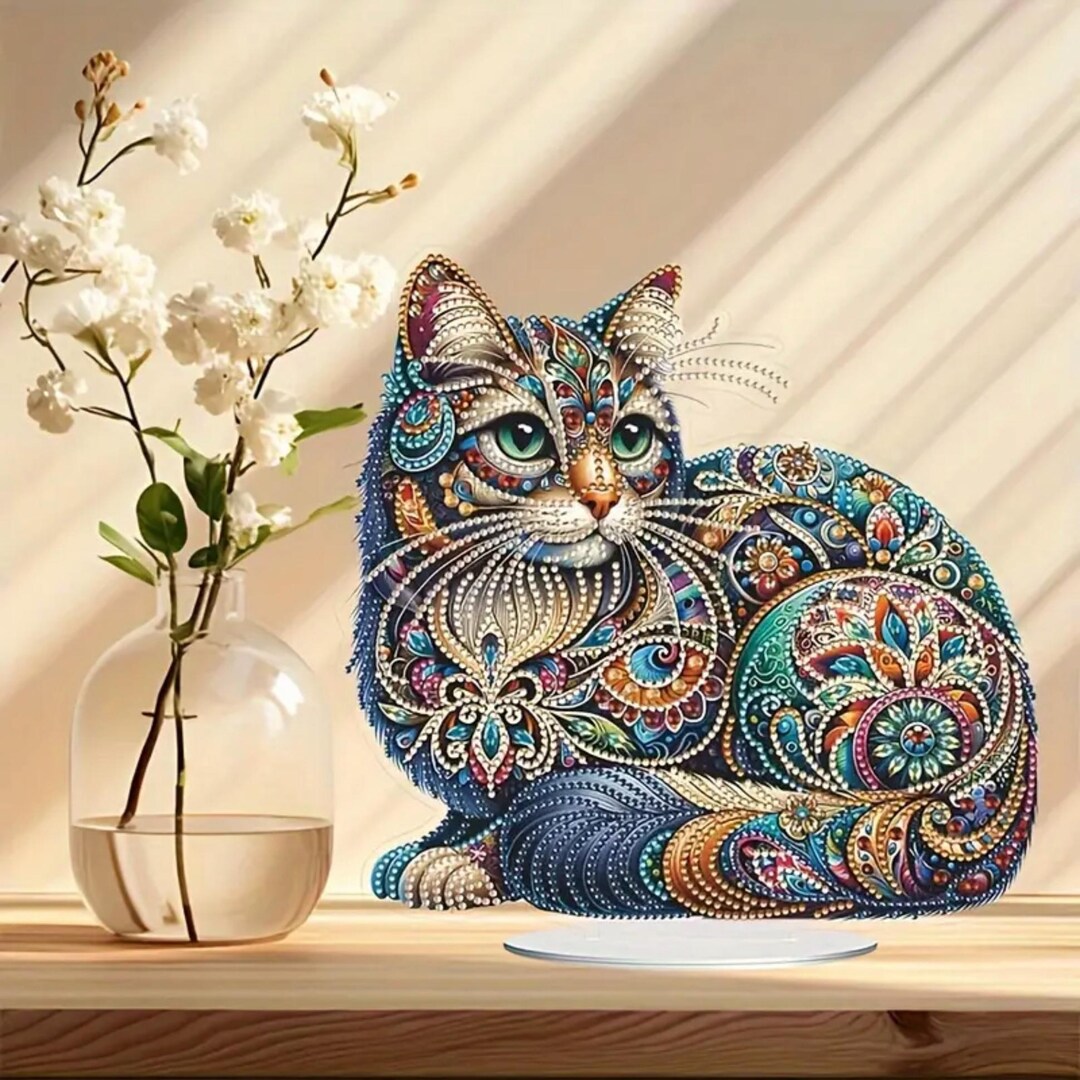 Colorful Cat Diamond Painting Kit - DIY Tabletop Decor - Etsy