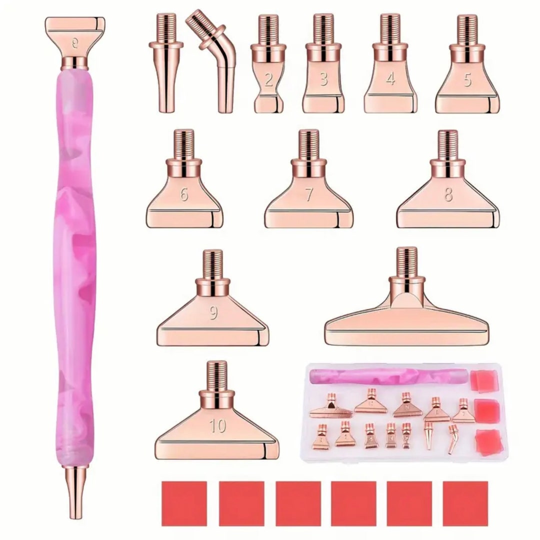 Pink Diamond Painting Pen Set With 12 Rose Gold Drill Heads & Resin ...