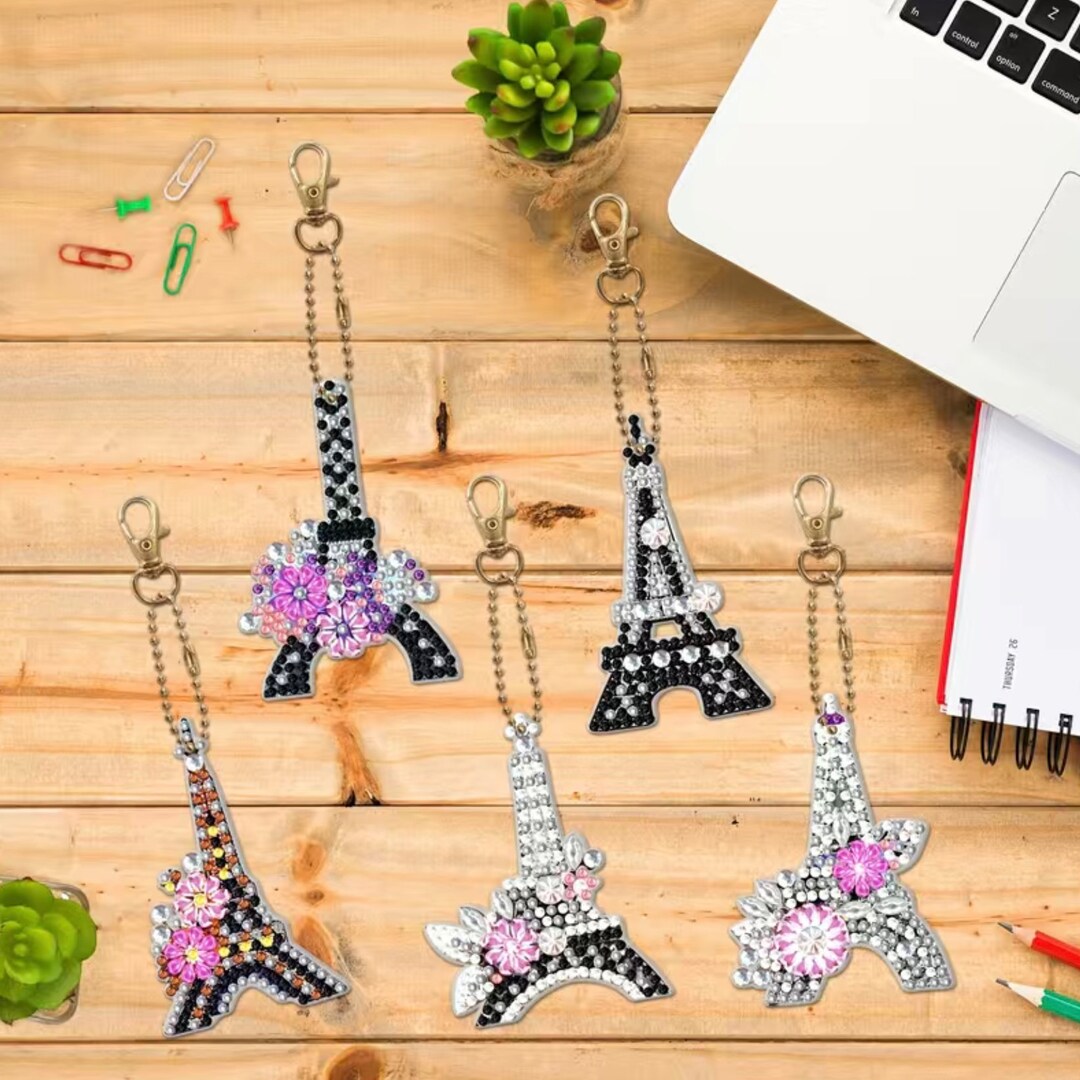 DIY 5 Stunning Eiffel Tower Keychains/ornaments, Double Sided Diamond ...