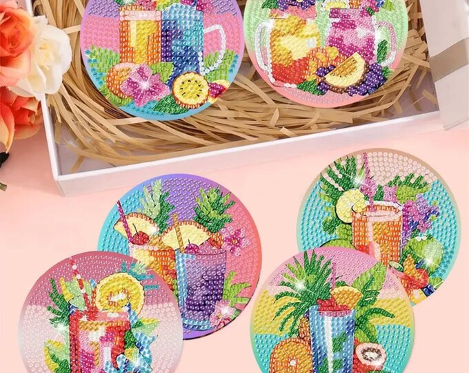 DIY 8 Summer Cocktail Coasters Diamond Painting Kit, Tools and ...