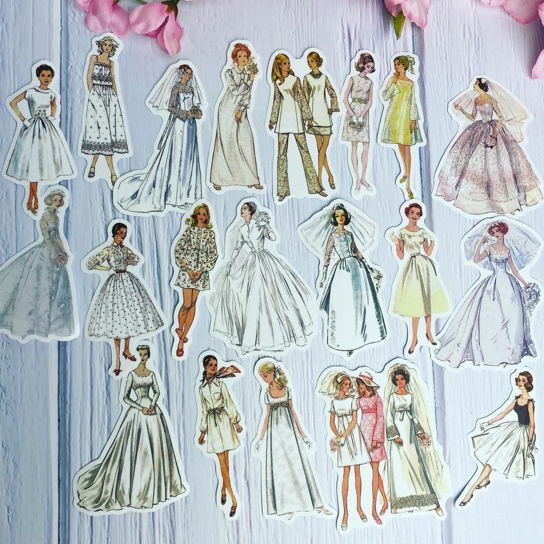 Vintage Fashion Stickers White Gowns and Wedding Dresses - Etsy