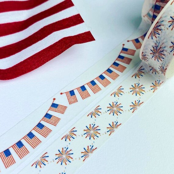 American Flag Swag & Colorful Fireworks Washi Tape Sample | Etsy