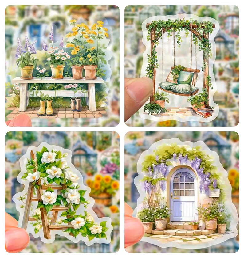 50 Garden Cottage Stickers | Floral Greenhouses and Rustic Designs ...