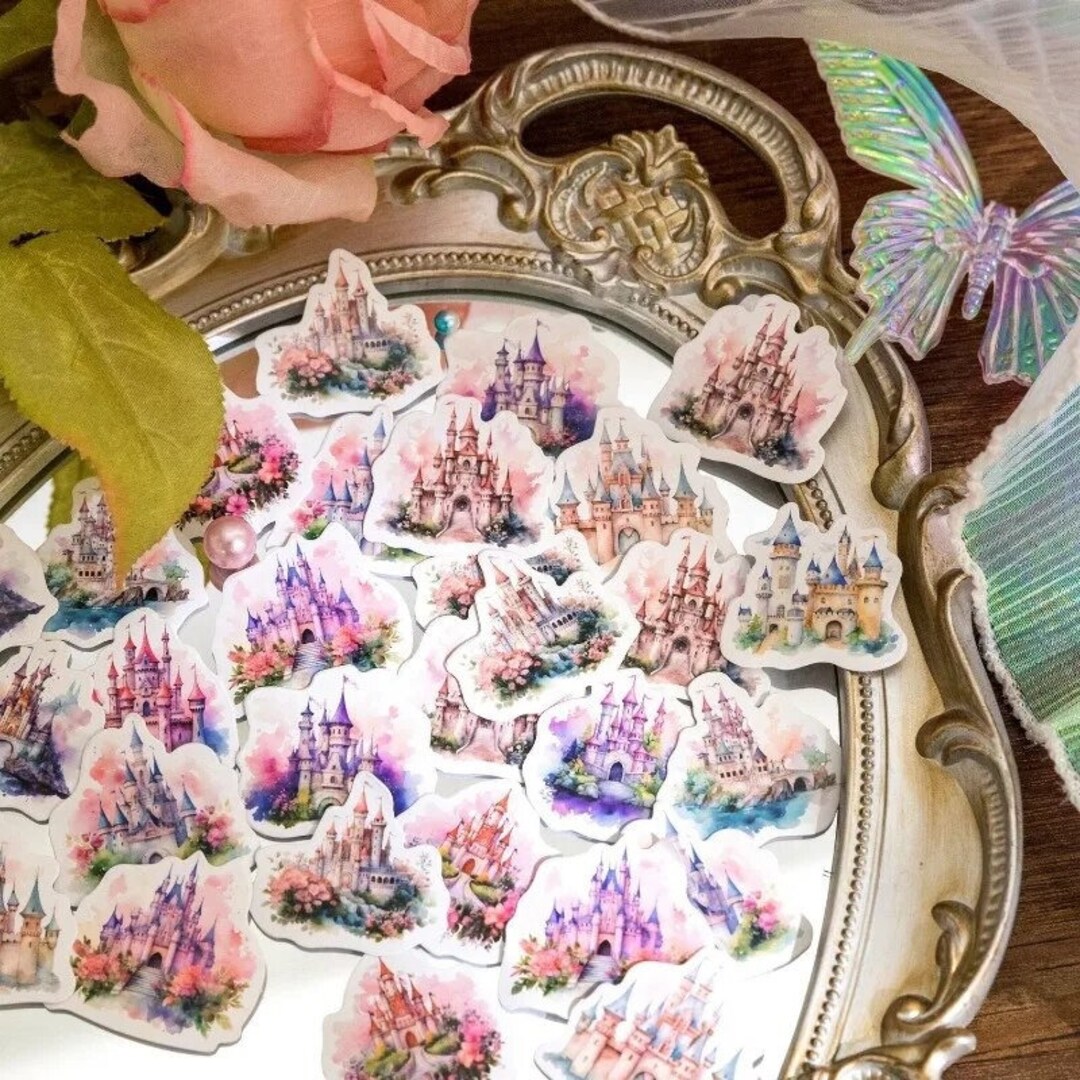 Whimsical Castles With Pastel Colors, 45 Deco Stickers in A Box - Etsy