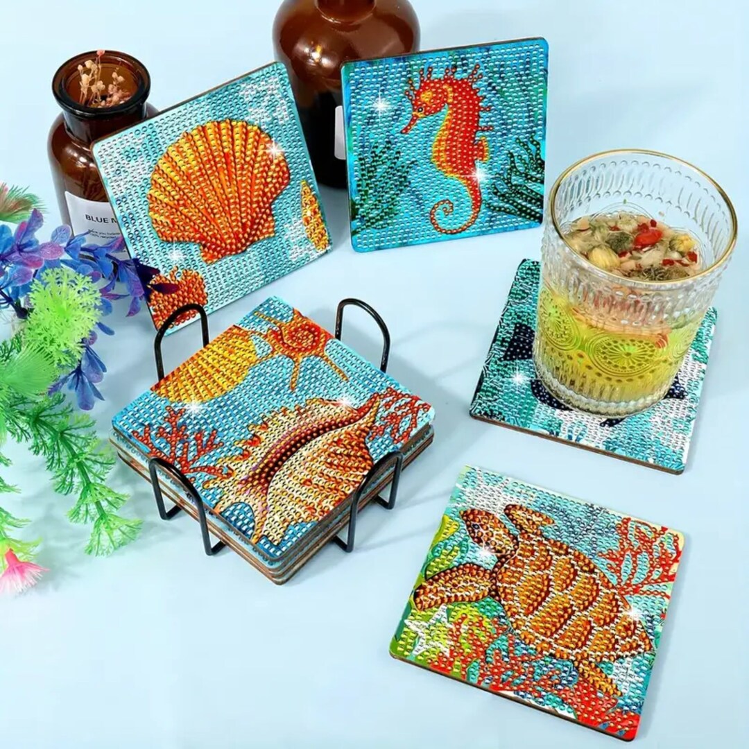 Flash Sale: DIY 8 Square Sea Life Coasters With Blue Background, 5D ...