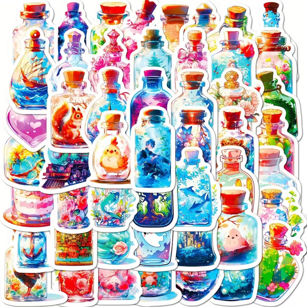 50 Fantasy Jar Stickers, Animals, Anime & Ocean Scenes in Bottles, High ...