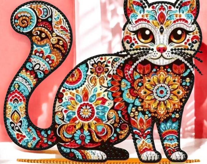 Jeweled Cat Diamond Painting Kit DIY Tabletop Decor With Rhinestones ...
