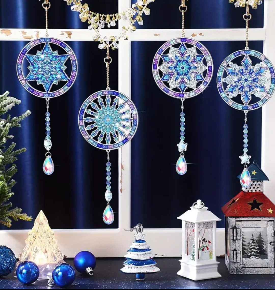 DIY 6 Large Double Sided Snowflake Sun Catchers With Crystal Pendants ...