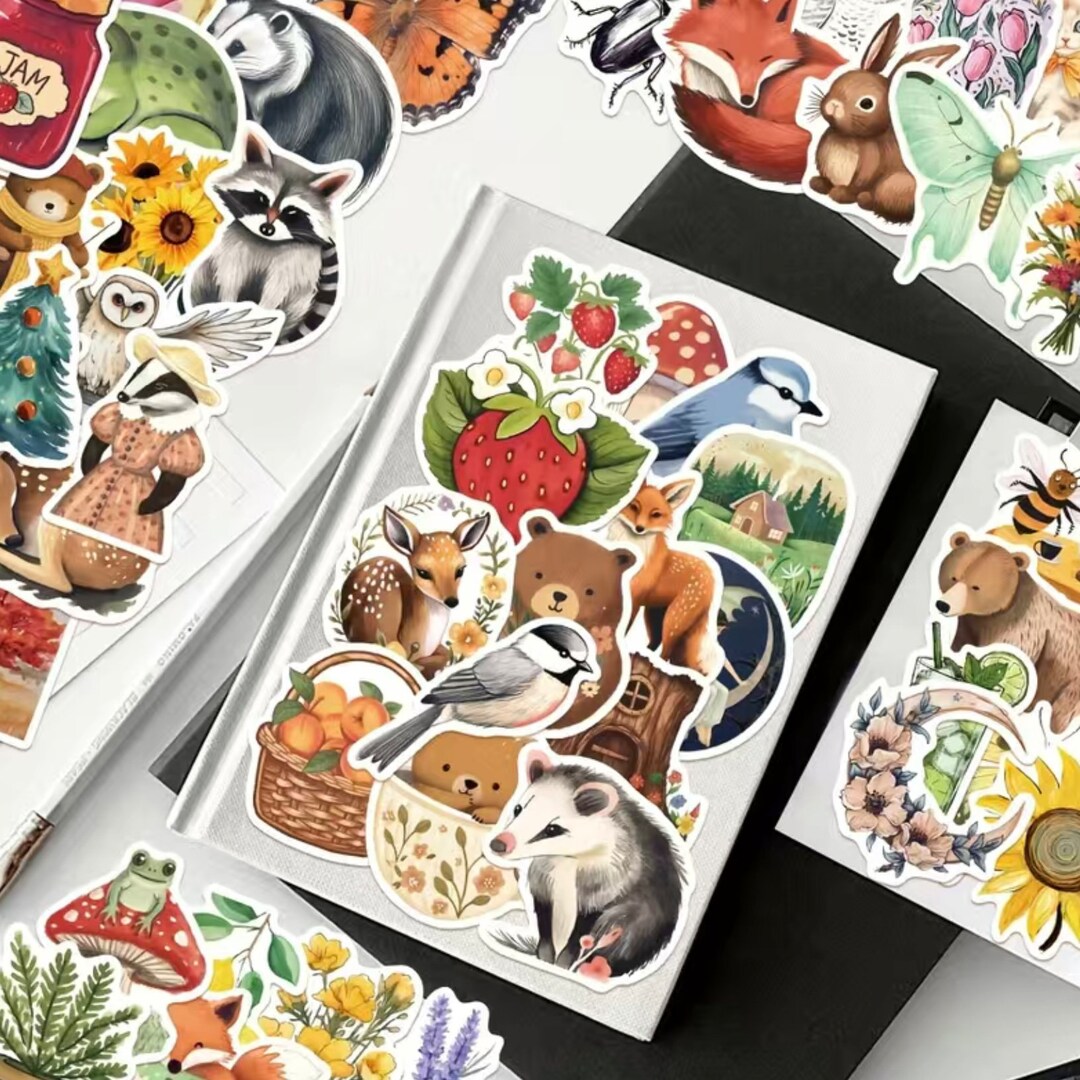 50 Animal Stickers From the Forest & Home With Spring Flowers, High ...