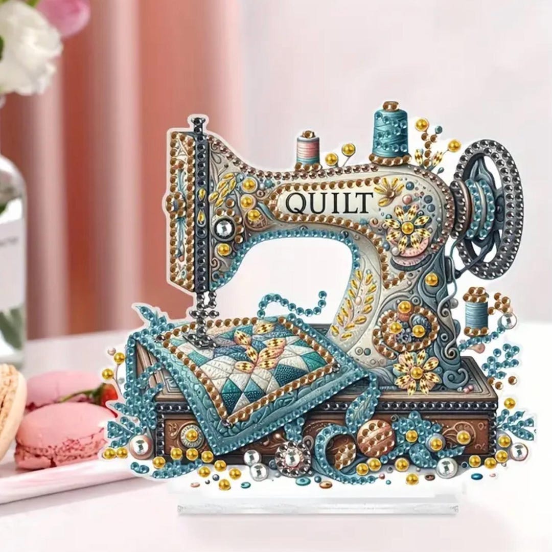 Quilting Sewing Machine Diamond Painting Kit With Turquoise Quilt DIY ...