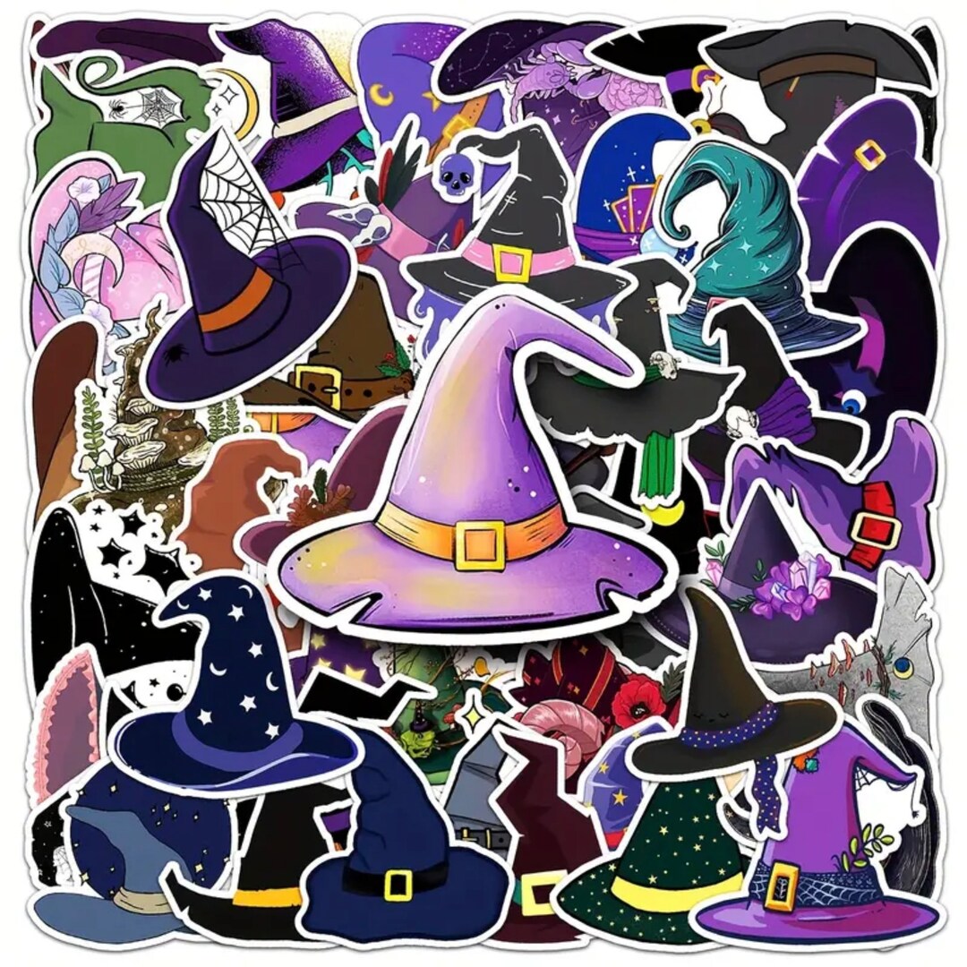 50 Fantastic Witch Hat Stickers With Bold Colors, High Quality Decal ...