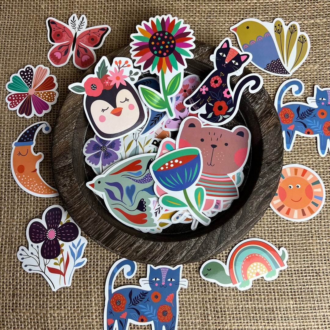 50 Eclectic Nature Stickers, Animals With Retro Floral Prints and ...