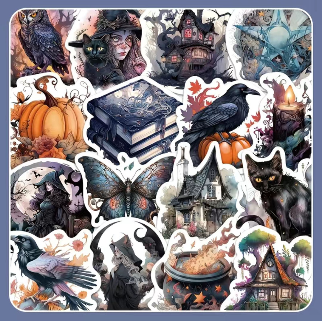 50 Witchy Halloween Stickers With Spell Books, Cauldrons, Black Cats ...
