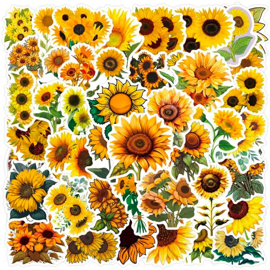50 Sunflower Stickers – PVC Decals for Planners, Scrapbooks, Crafts and ...