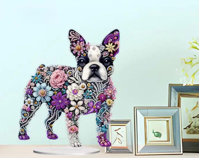 Floral French Bulldog DIY Diamond Painting Kit – Single Sided Table ...