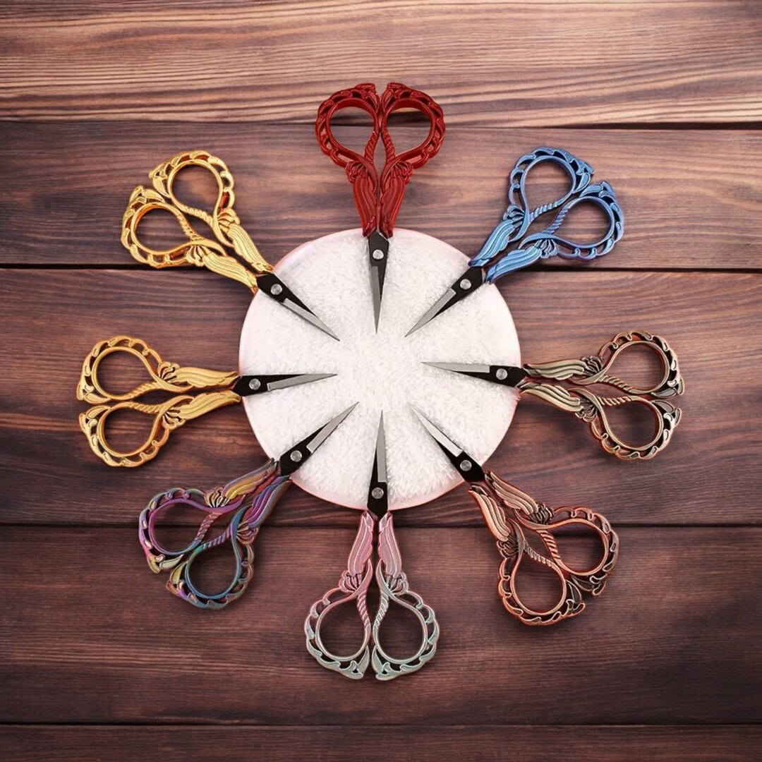 Retro Embroidery Scissors in Shimmering Colors With A Lotus Design ...