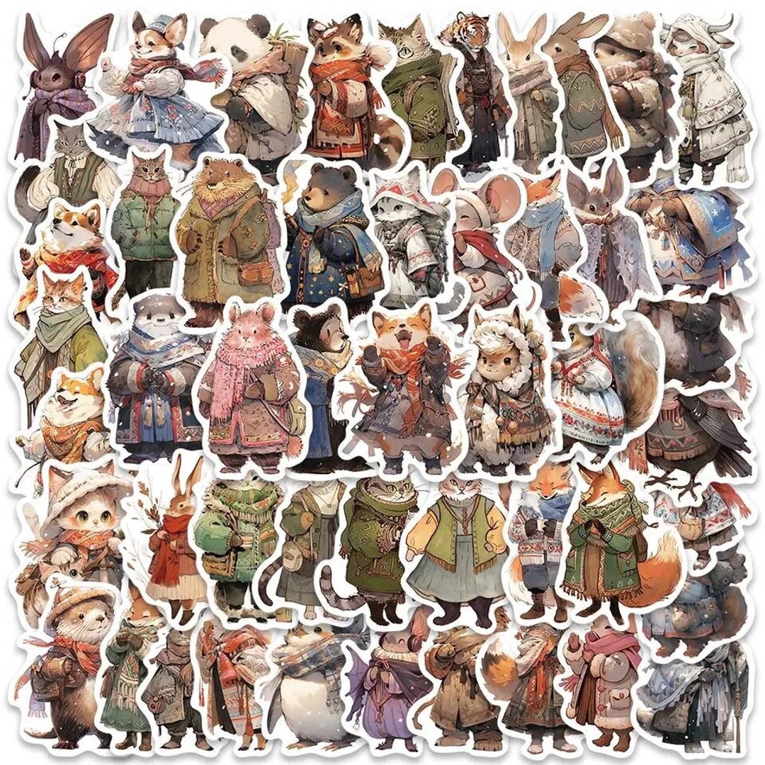 50 Winter Animal Stickers Dressed in Warm Clothes, High Quality Decal ...